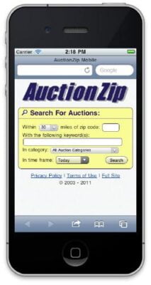 AuctionZip Announces Mobile Website | Auction Publicity